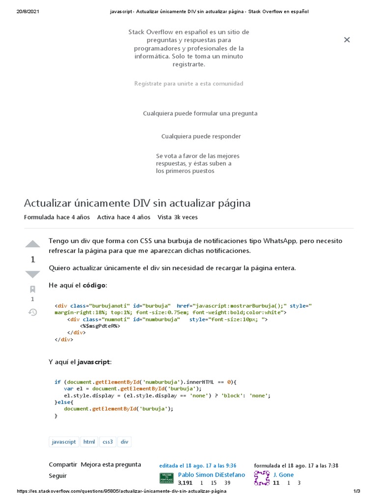 Javascript Actualizar Únicamente Div Sin Actualizar Página Stack 