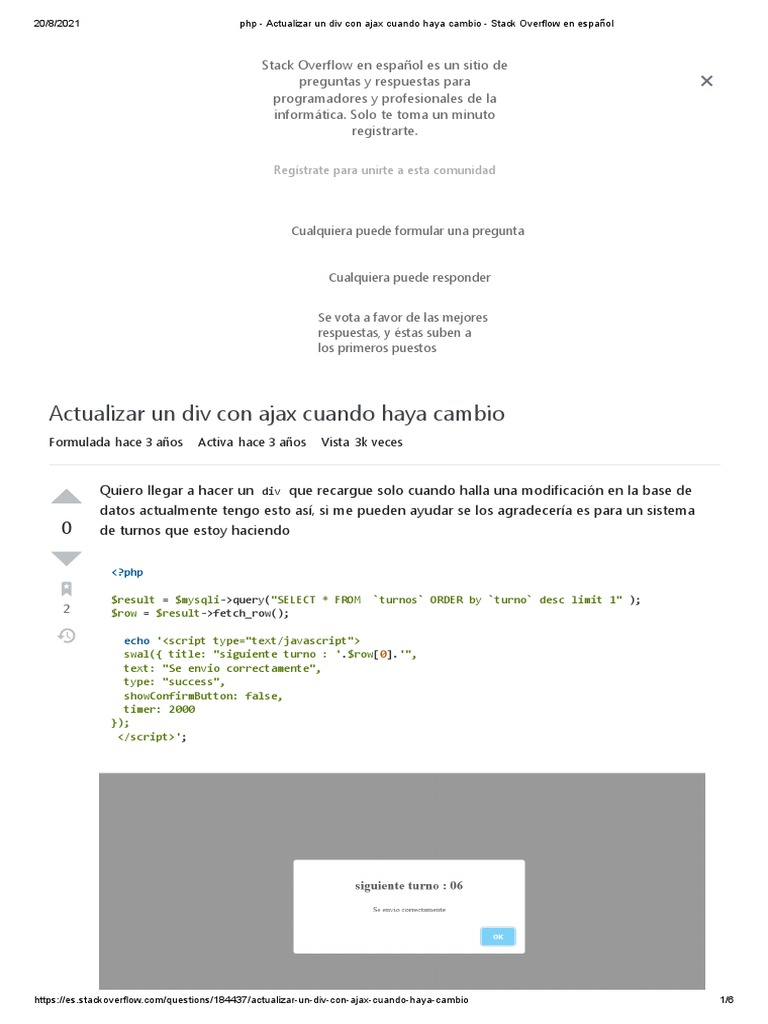 PHP - Actualizar Un Div Con Ajax Cuando Haya Cambio - Stack Overflow en Español | PDF | Php ...