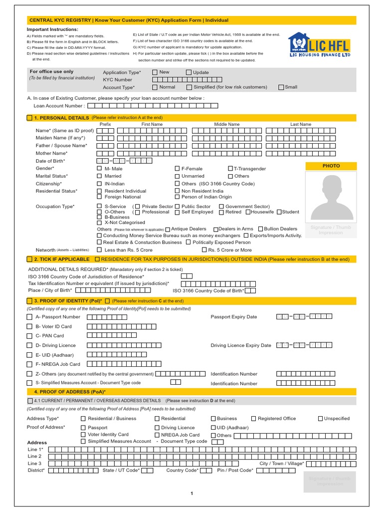 CENTRAL KYC REGISTRY - Know Your Customer (KYC) Application Form ...