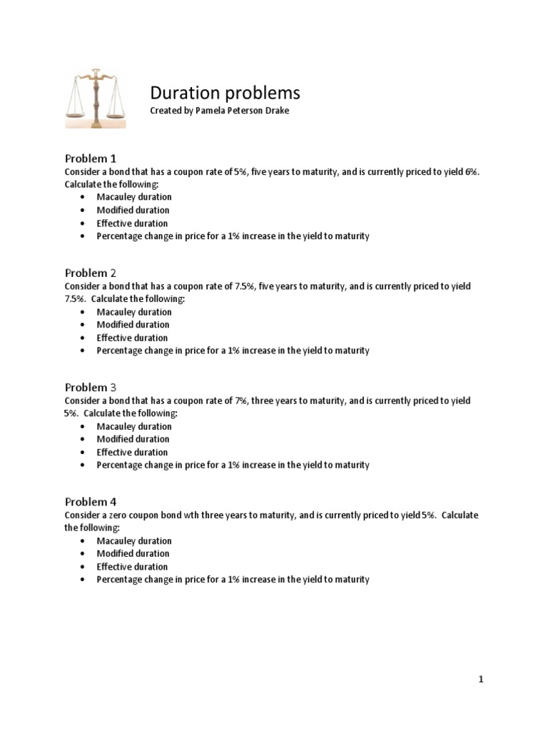 Duration Problems: Problem 1 | PDF | Bond Duration | Yield (Finance)