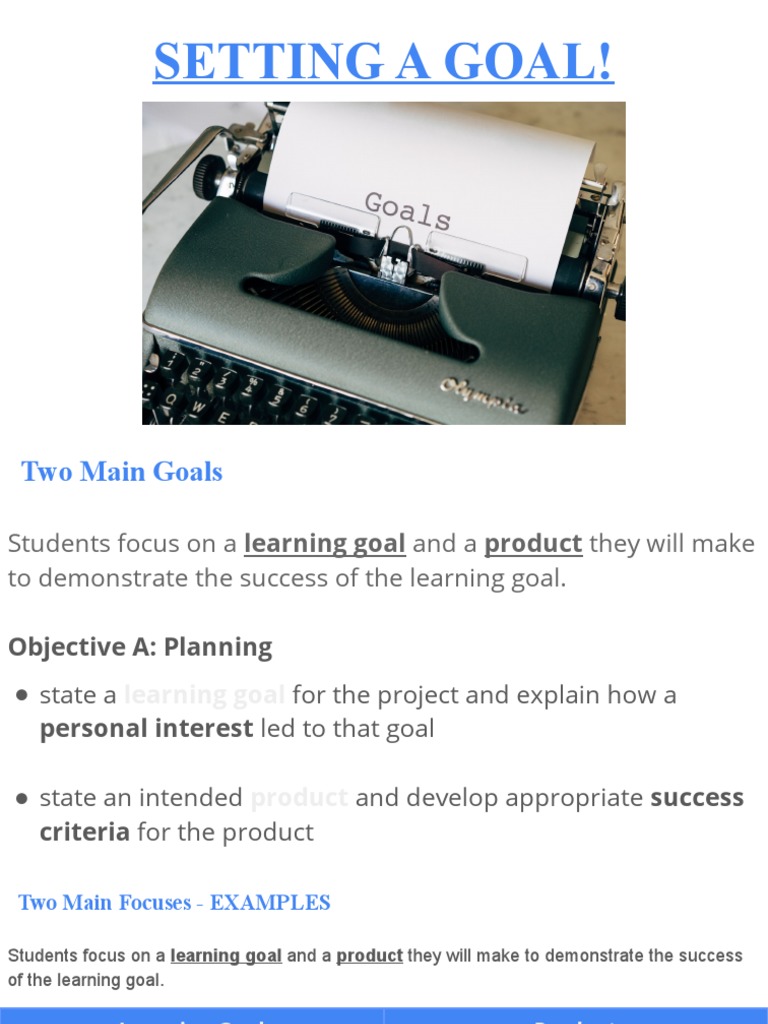 Myp Personal Project Setting A Goal 2 | PDF | Goal | Communication