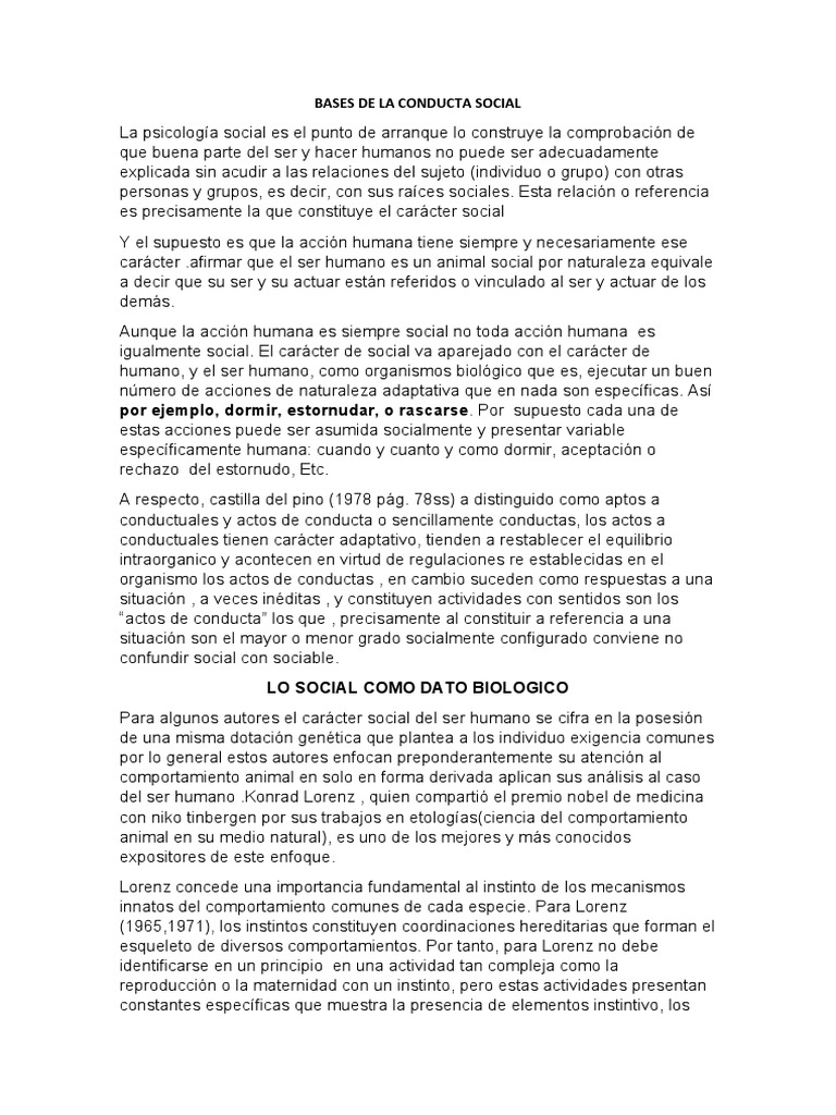 Bases de La Conducta Social | PDF | Comportamiento | Sicología