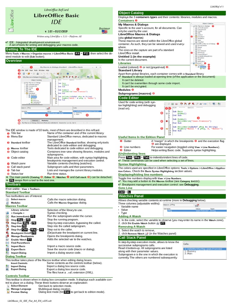 Libreofice Basic: Libreoffice Refcard | PDF | Integrated Development Environment | Library ...