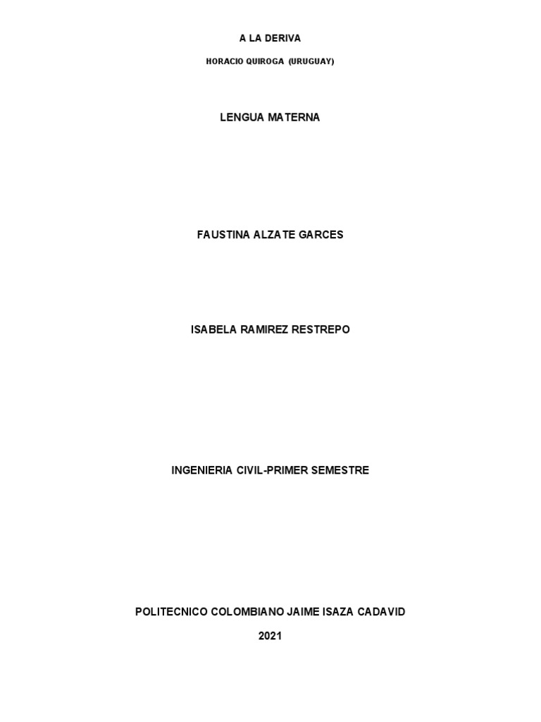 A La Deriva de Horacio Quiroga | PDF | Cuentos | Serpiente