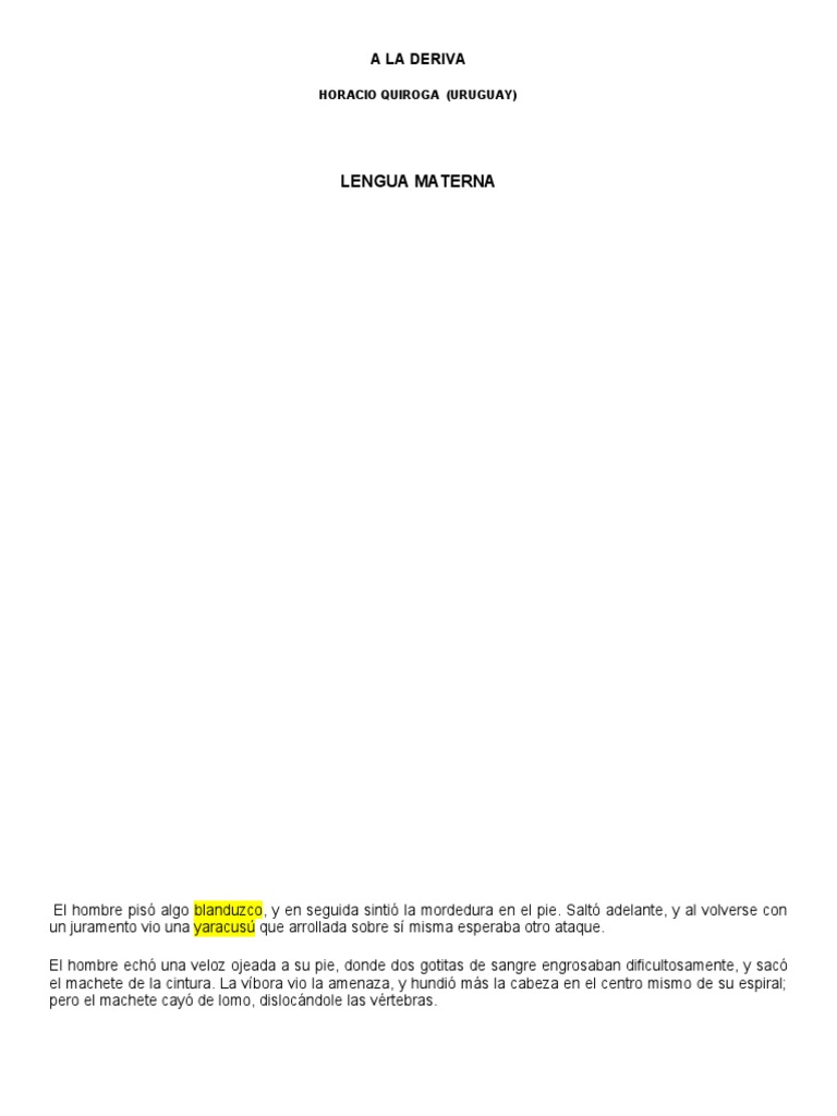 A La Deriva de Horacio Quiroga | PDF | Cuentos | Serpiente