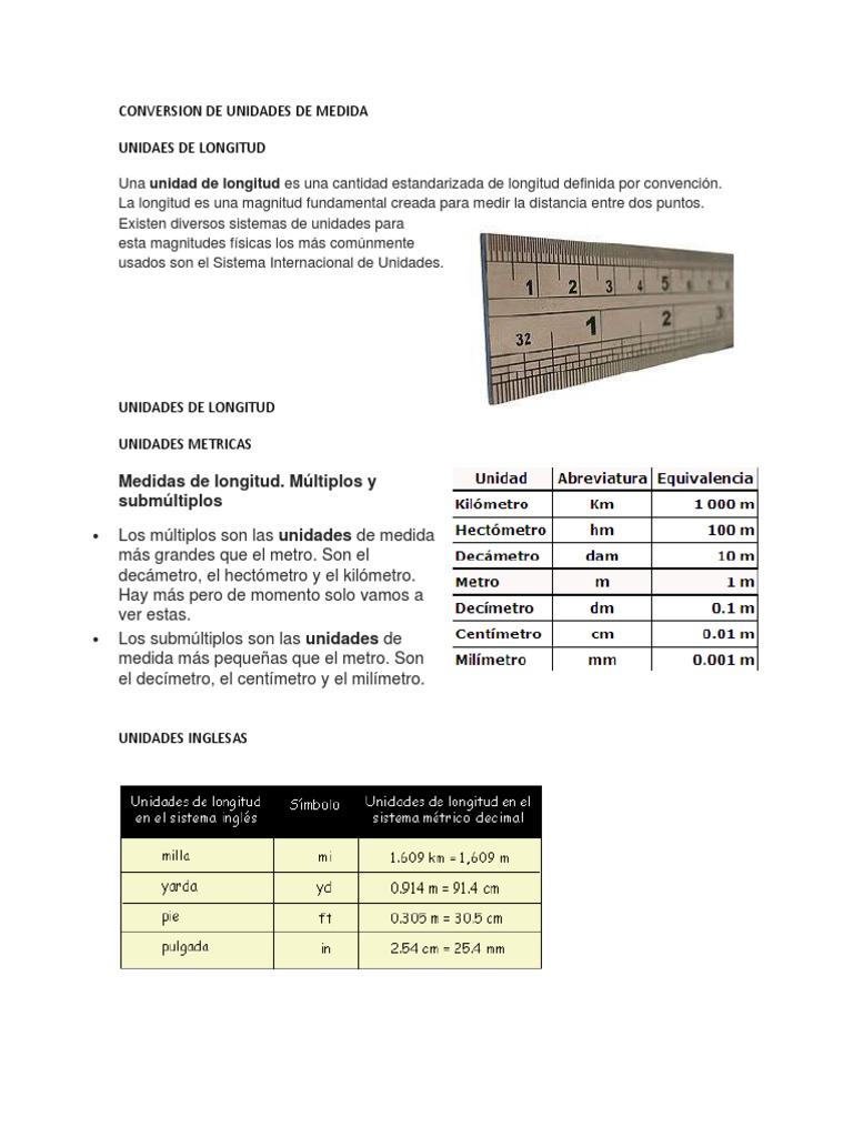 Conversión de Unidades de Longitud | PDF | Pulgada | Distancia