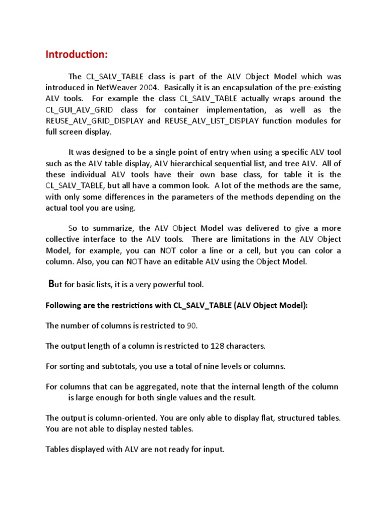 ALV Object Model Notes | PDF