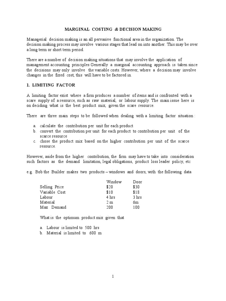 Marginal Costing & Decision Making | Download Free PDF | Prices | Cost