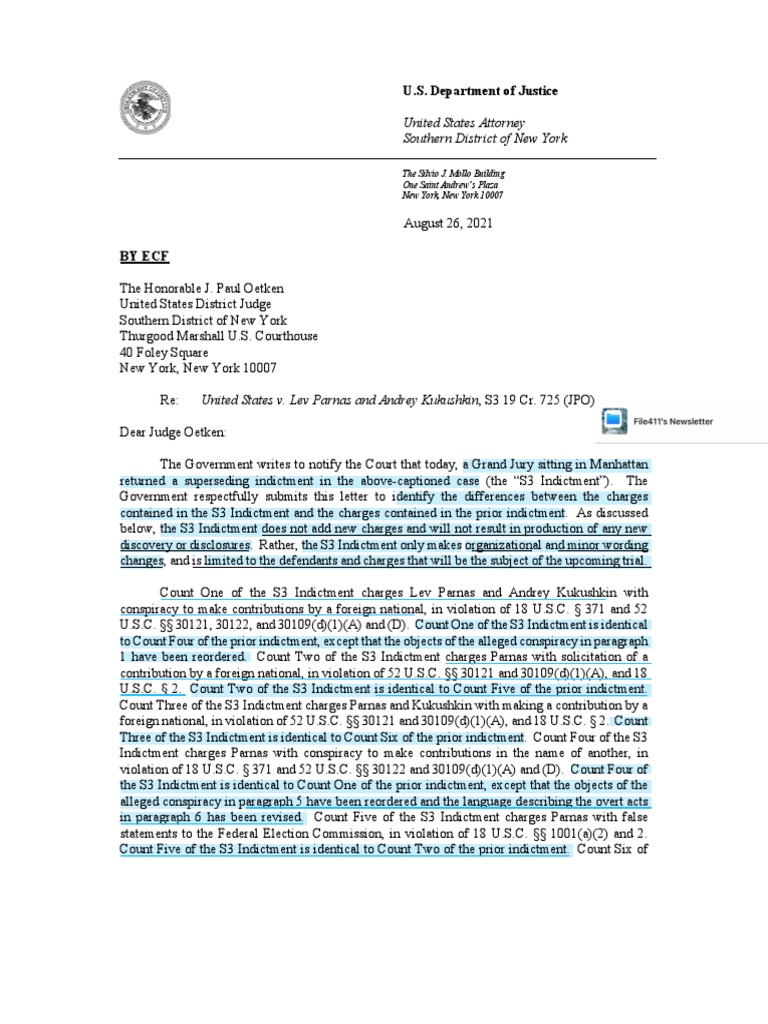 USA V Parnas Aug 26th Letter To The Court | PDF | Indictment ...