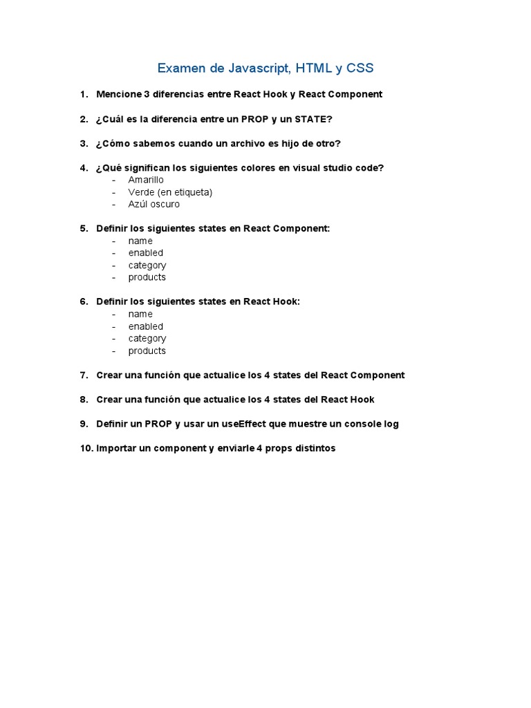 Examen de React, HTML y CSS | PDF