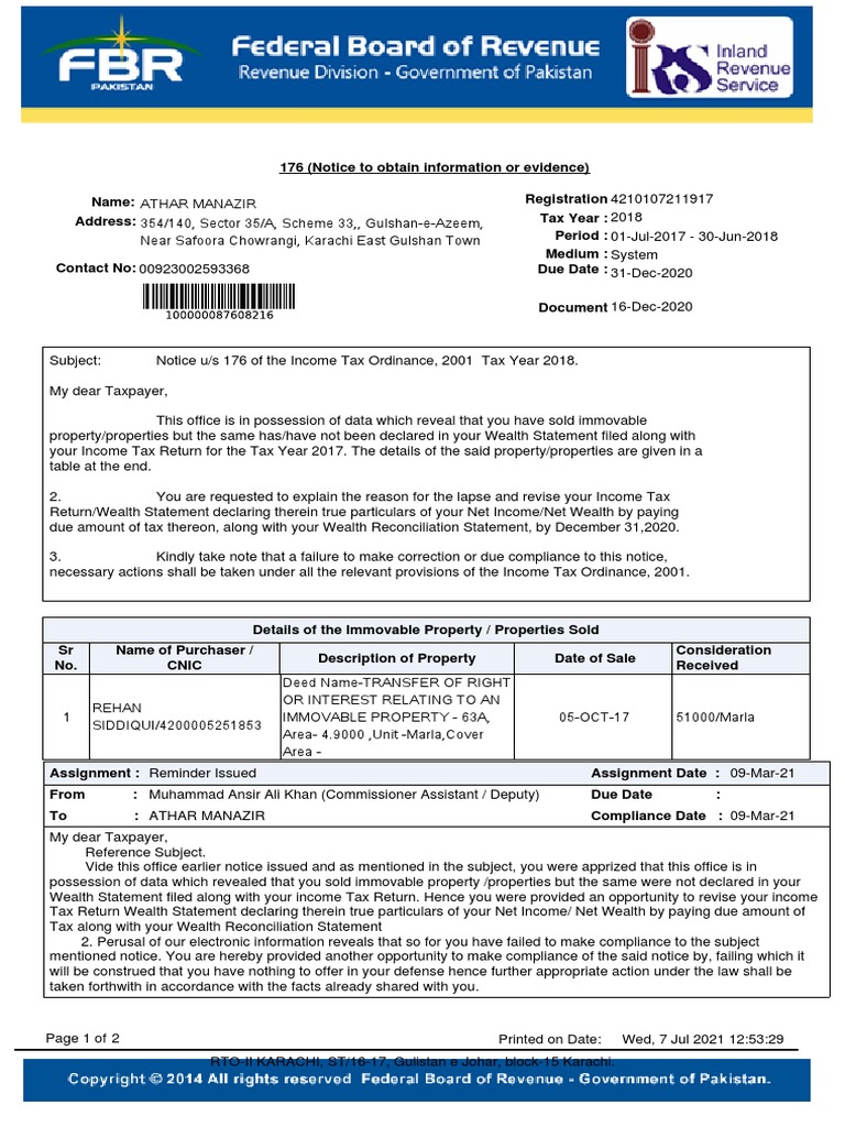Notice to revise tax return | PDF | Taxes | Tax Return (United States)