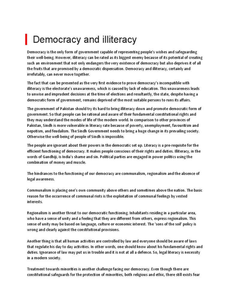 Democracy's Battle with Illiteracy | PDF | Political Ideologies | Democracy