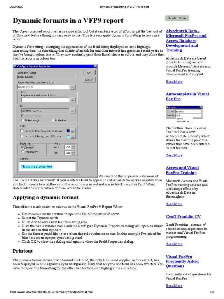 Dynamic Formatting in A VFP9 Report | PDF | Microsoft Access ...