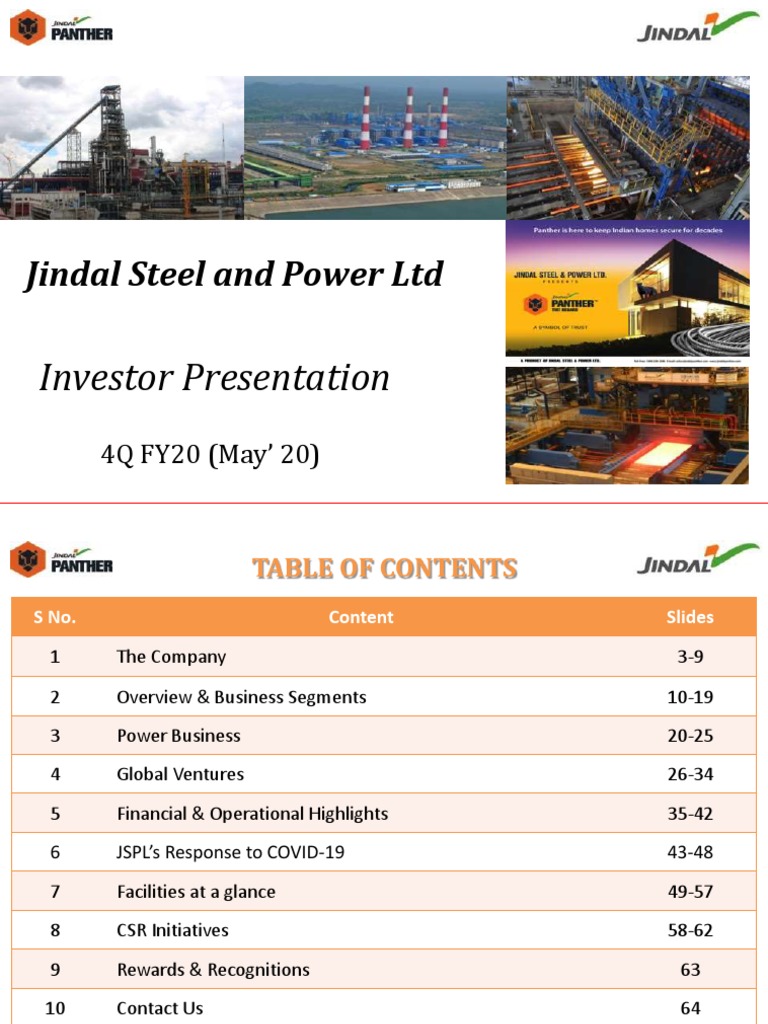 JSPL Presentation 4QFY20 | PDF | Steel Mill | Coal