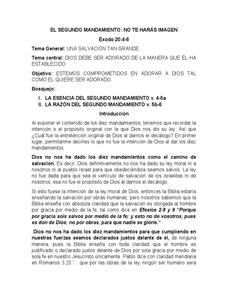 El Segundo Mandamiento: Adoración Correcta | PDF | Salvación | Diez ...