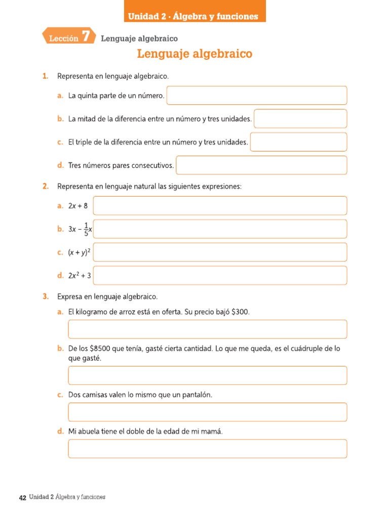 Ejercicios Lenguaje Algebraico | PDF
