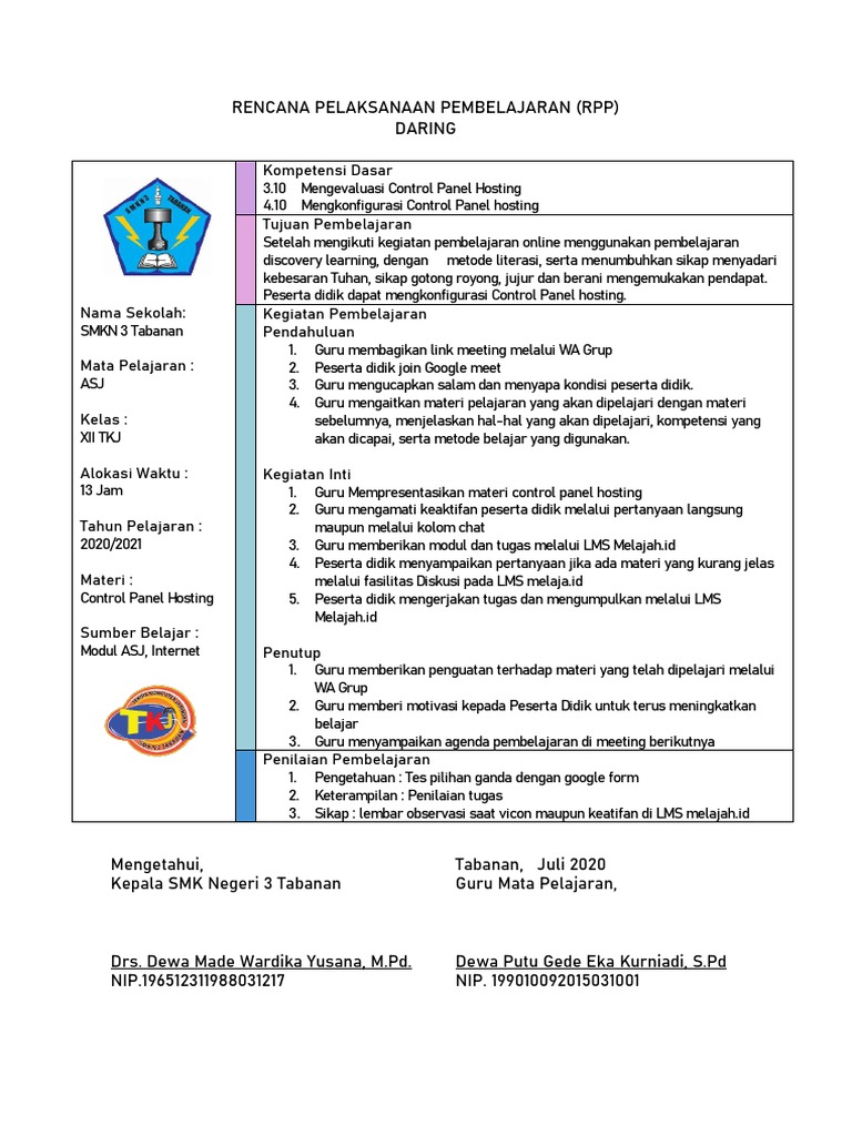 RPP Asj Xii TKJ Terbaik | PDF | Pengembangan Diri | Komputer