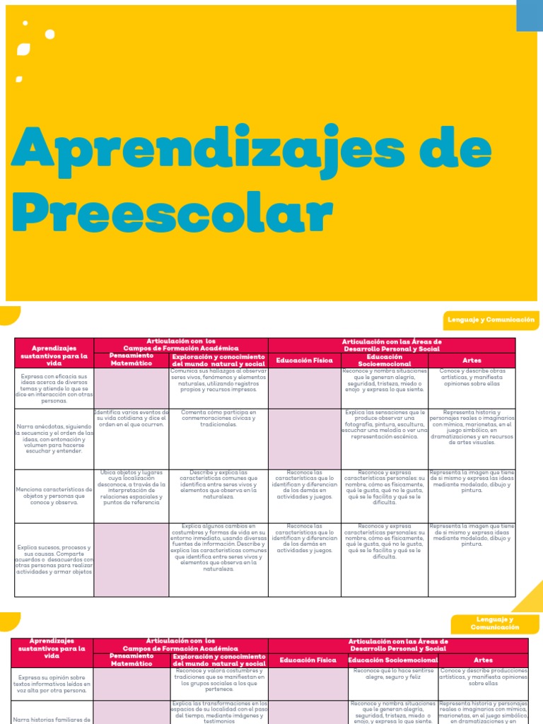 Aprendizajes Fundamentales Preescolar | PDF | Imagen | Educación de la primera infancia