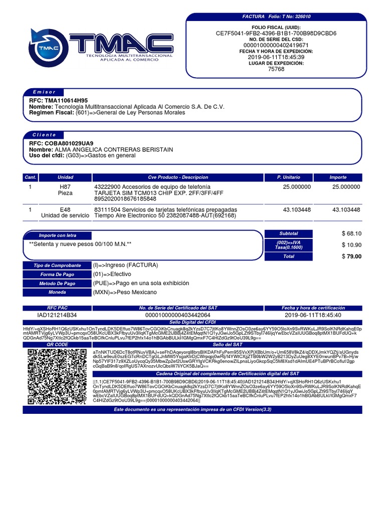RFC: TMA110614H95 Nombre: Tecnologia Multitransaccional Aplicada Al ...