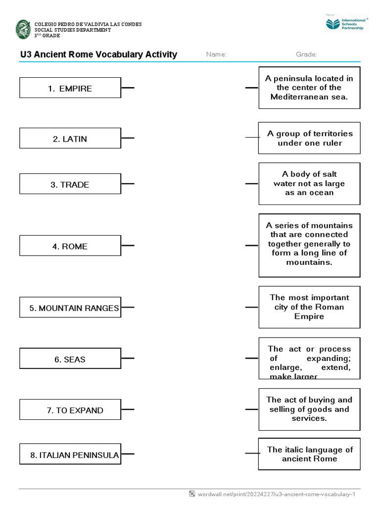 U3 Ancient Rome Vocabulary Activity: Name: Grade | PDF