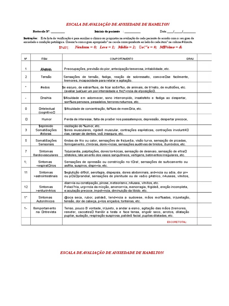 Escala de Hamilton - PDF - Depressão - Especialidades Médicas | PDF ...