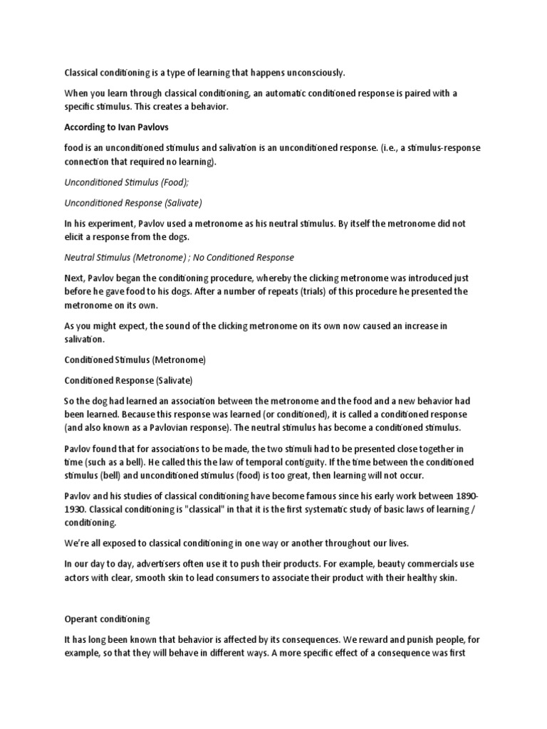 Classical and operant conditioning explained | PDF | Classical ...