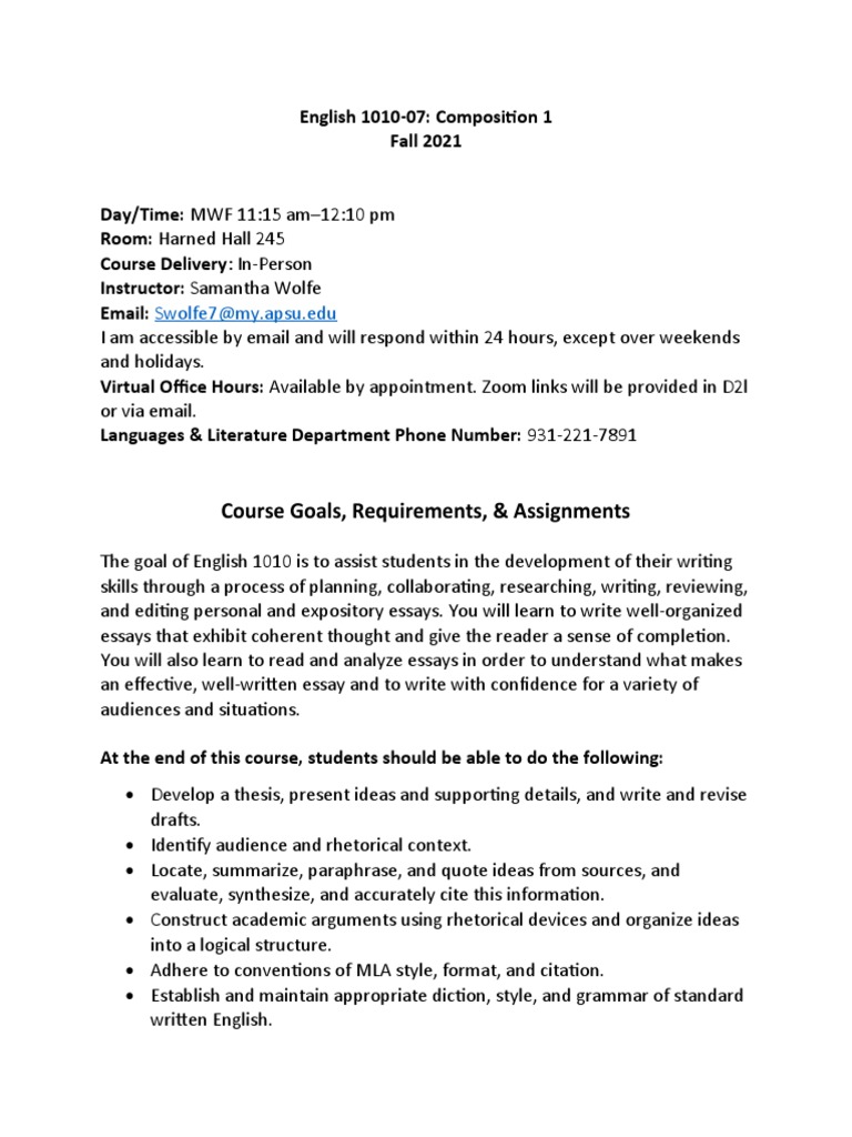 English 1010 Course Overview and Policies | PDF | Academic Dishonesty ...