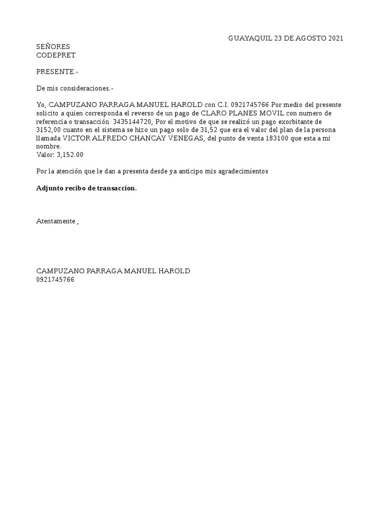 Modelo de Carta Reverso | PDF