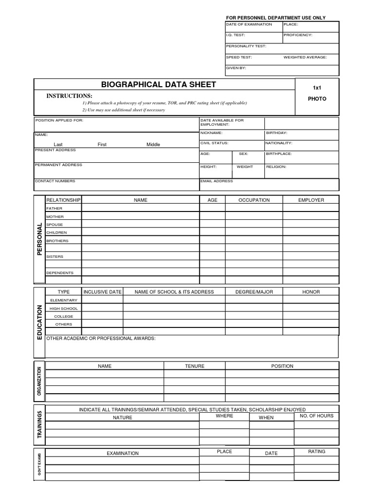 Biodata Sheet | PDF | Employment