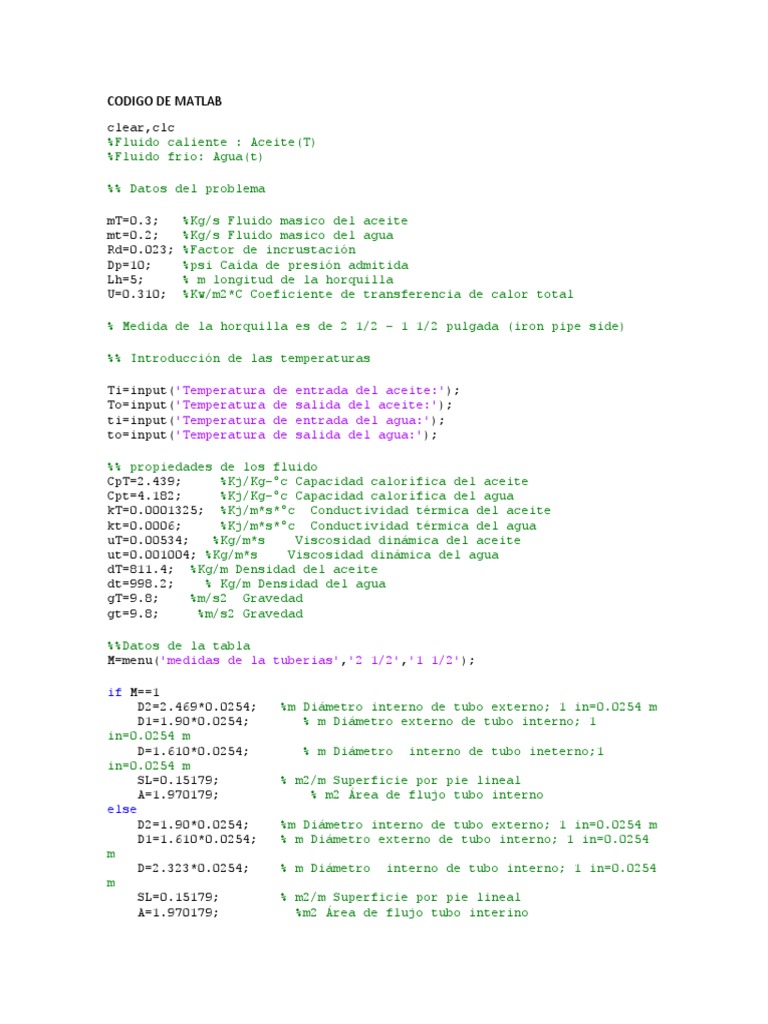 Codigo de Matlab | PDF | Conductividad térmica | Agua