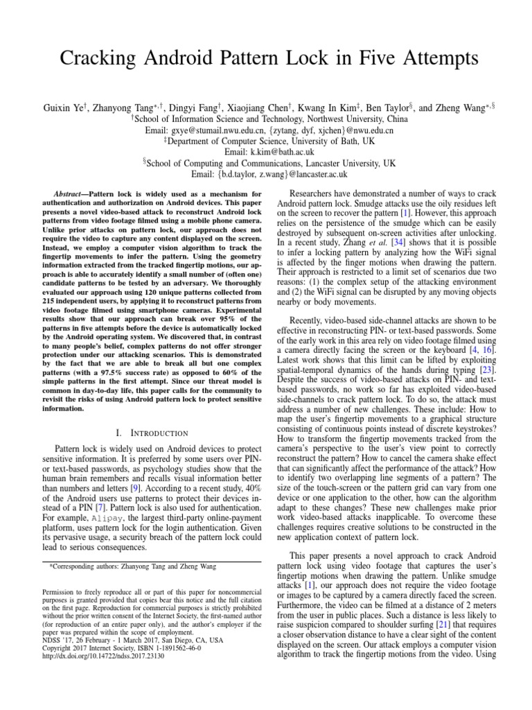 Cracking Android Pattern Lock in Five Attempts | Download Free PDF ...