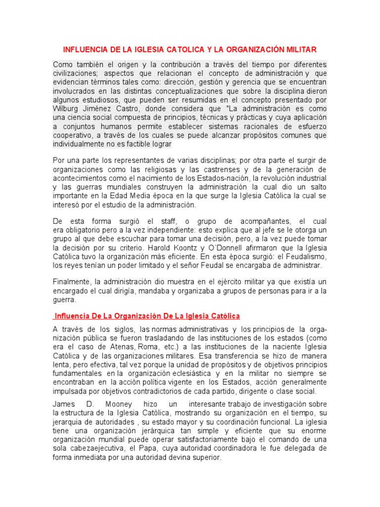 Influencia de La Iglesia Catolica y La Organización Militar | PDF ...