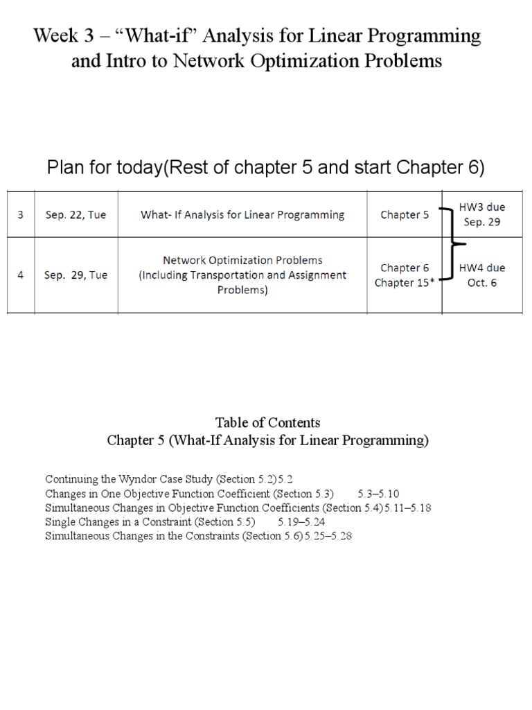 Week 3 - "What-If" Analysis For Linear Programming and Intro To Network Optimization Problems ...