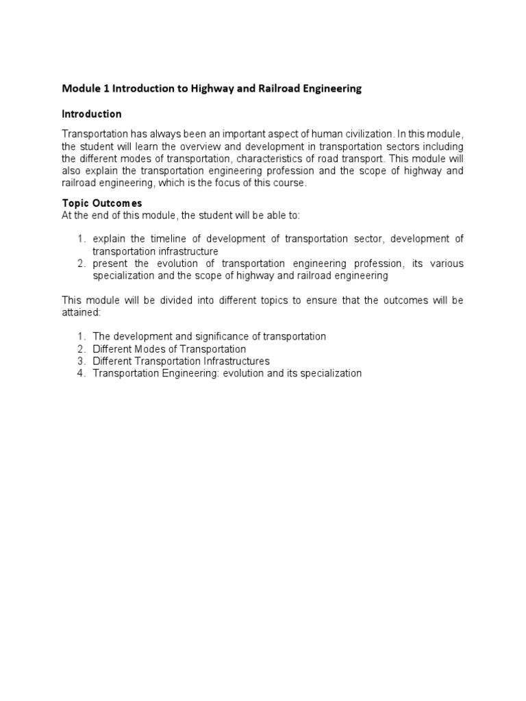 Module 1 Introduction To Highway and Railroad Engineering | PDF ...