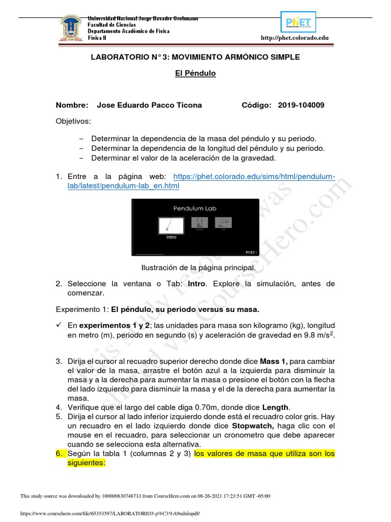 LABORATORIO3 P Ndulo PDF | PDF | Masa | Cantidades fisicas