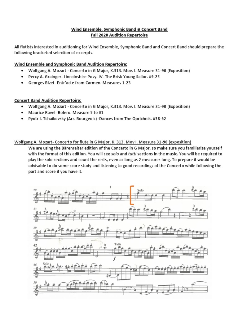 Audition Excerpts Flute Fall 2020 Wolfgang A Mozart Concerto For Flute ...