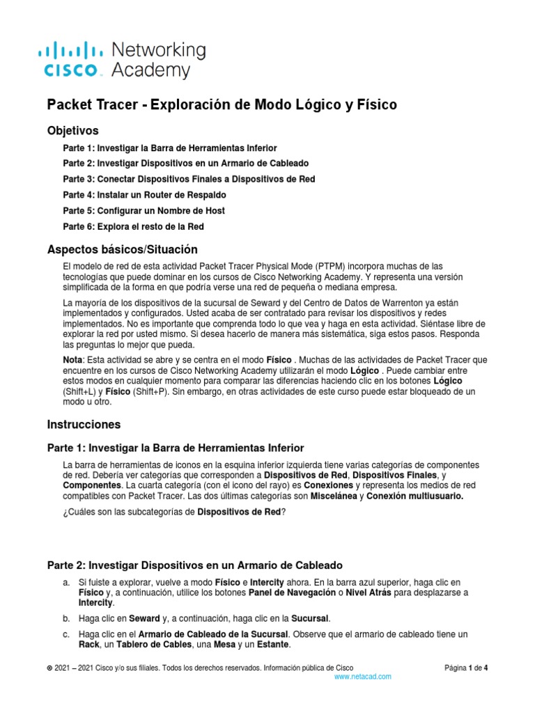 1.0.5 Packet Tracer Logical and Physical Mode Exploration Es XL | PDF ...