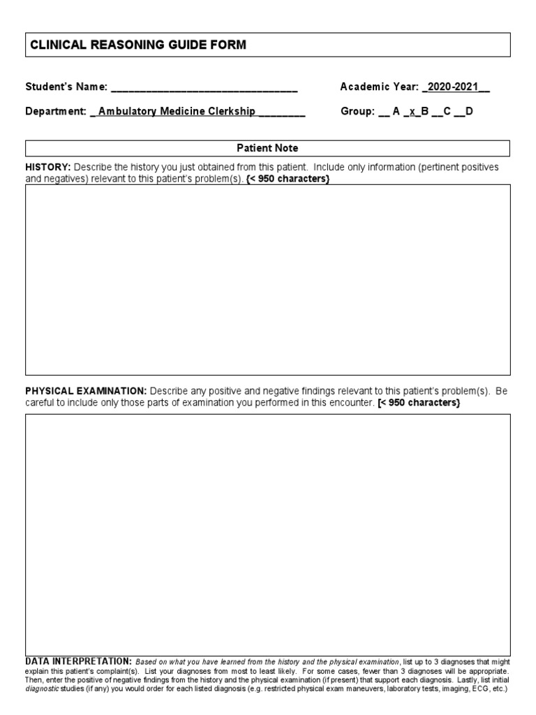Clinical Reasoning Guide Form | PDF