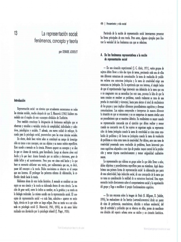 Jodelet - La Representaciòn Social Fenomeno Conceptos y Teoria | PDF