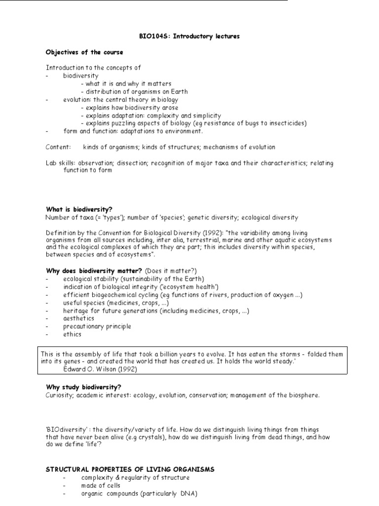 Handouts, Intro Lectures, 2008 | PDF | Biodiversity | Taxonomy (Biology)