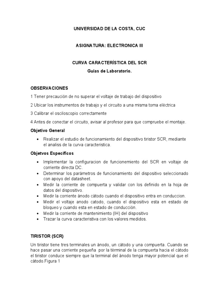 Curva Caracteristica de SCR - Lab | PDF | Electricidad | Equipo