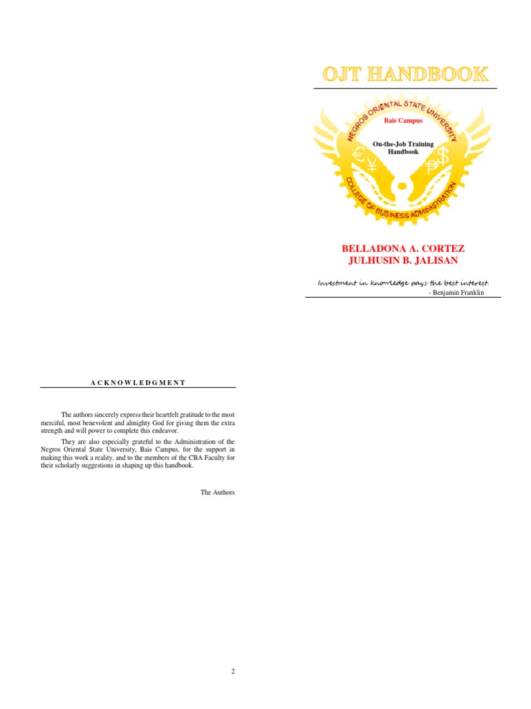 CBA OJT Handbook 2019 - Print | PDF | Reflective Practice