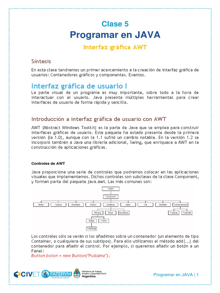 Introducción a Clase Interfaz en AWT | PDF | Java (lenguaje de ...