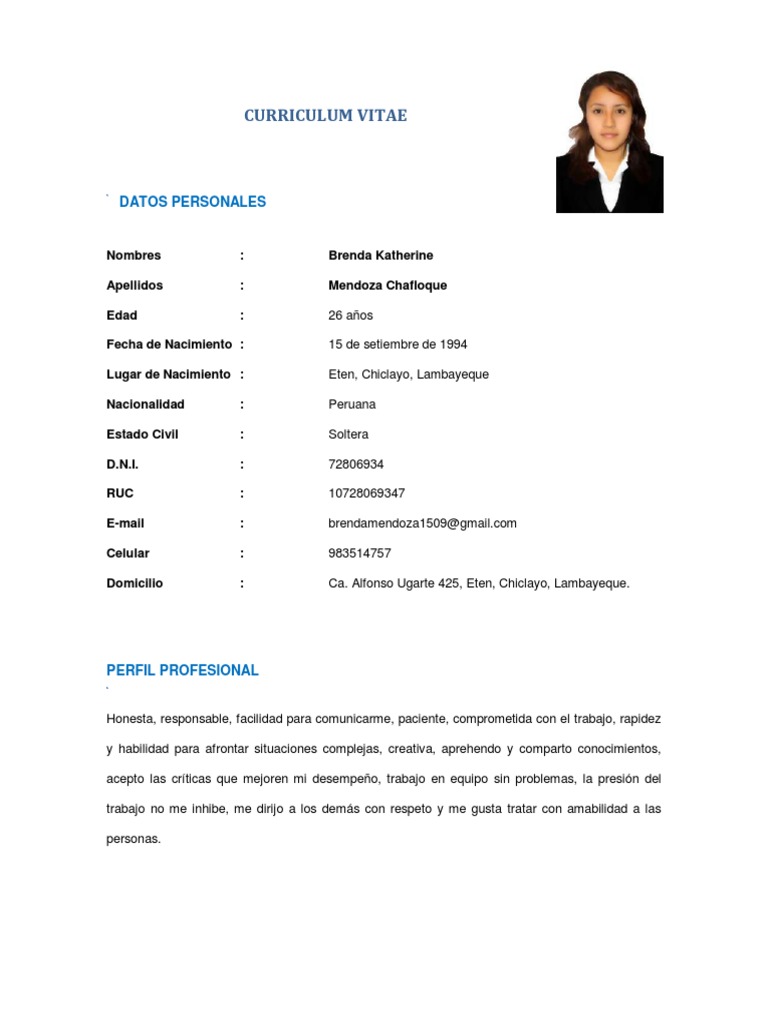 CV Brenda Mendoza - Actualizado Julio | PDF | Contador