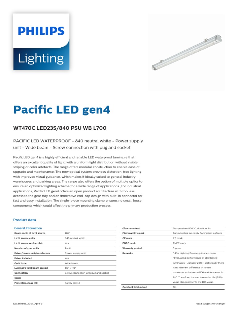 Wt470c Led23s 840 Psu WB l700 | PDF | Electrical Connector | Lighting