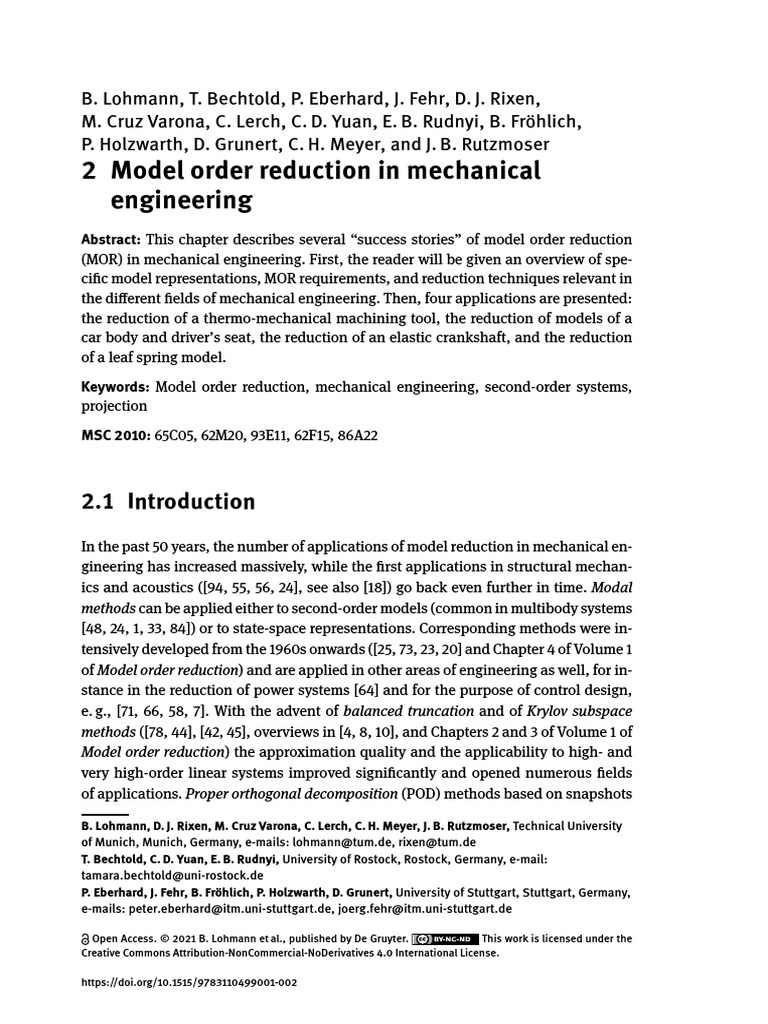 2 Model Order Reduction in Mechanical Engineering | PDF | Differential ...