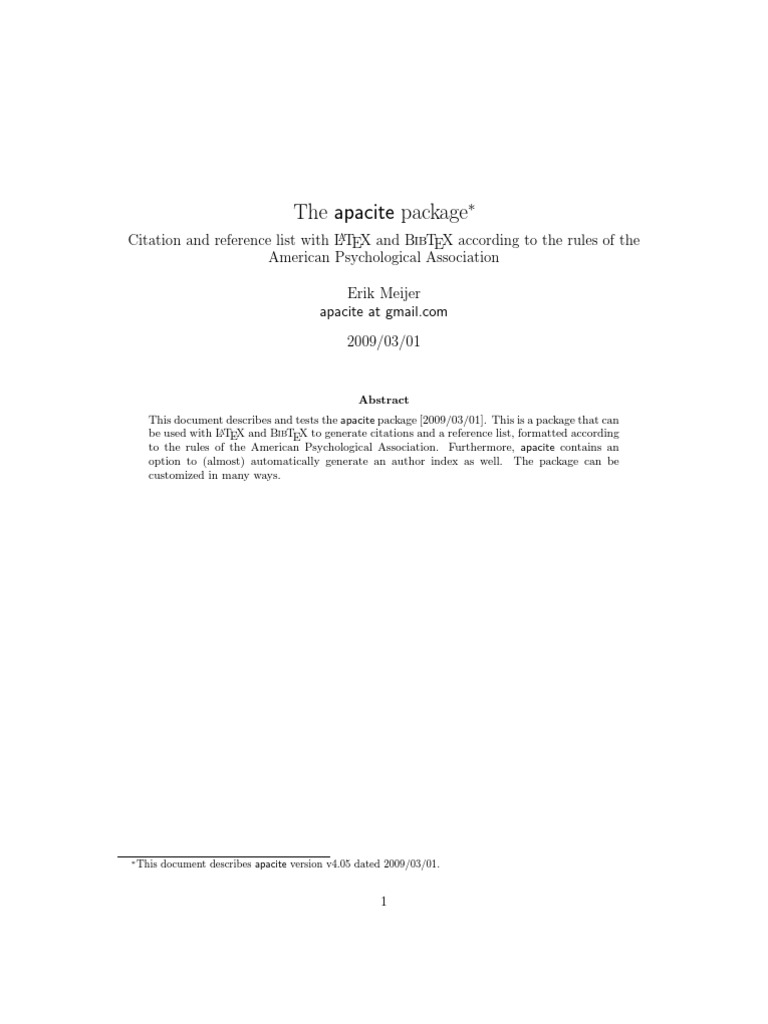 The Apacite Package | PDF | Citation | Apa Style
