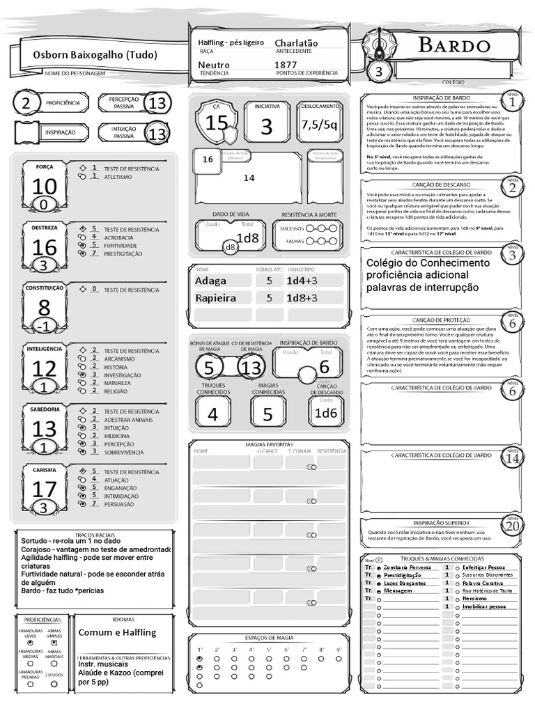 DND 5e - Ficha - Bardo - Editável | PDF
