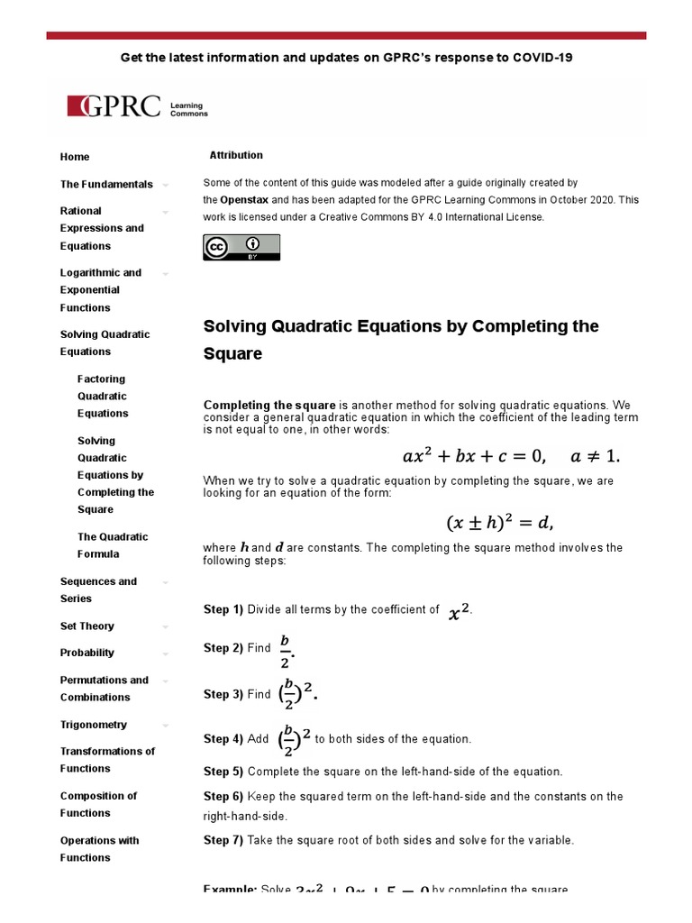 Completing the Square for Quadratics | PDF | Equations | Quadratic Equation