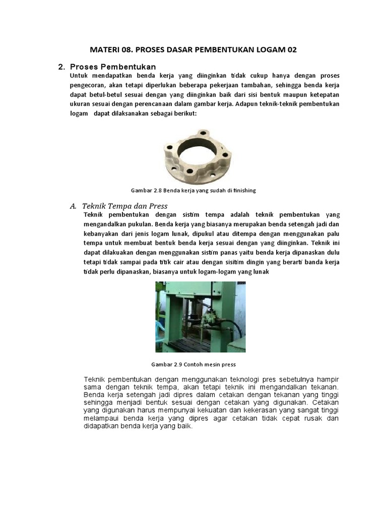Teknik Pembentukan Logam Dasar Melalui Mesin Perkakas Pdf